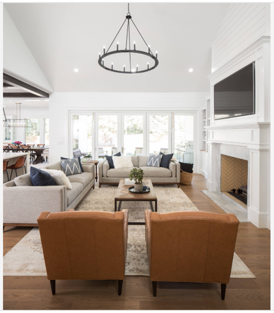 Vaulted Ceiling Tudor Living Room Design | Decorilla