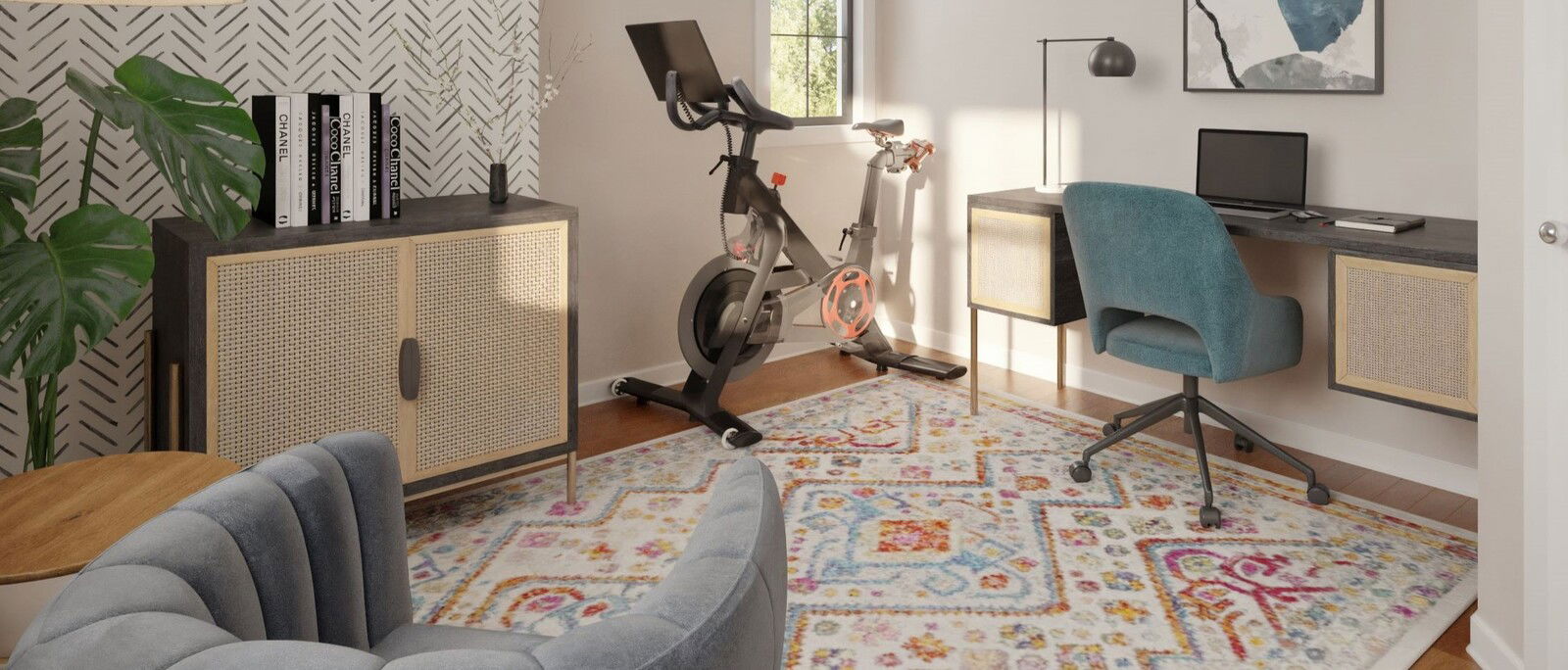 Small Home Office & Gym Combo Design | Decorilla