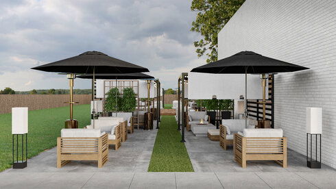 Moody Cigar Lounge Design with Outdoor Patio | Decorilla