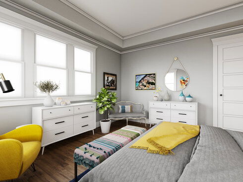 Contemporary Bedroom Design with Pops of Color | Decorilla