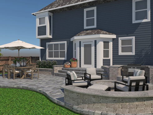 Stone Patio with Fire Pit Design Idea | Decorilla