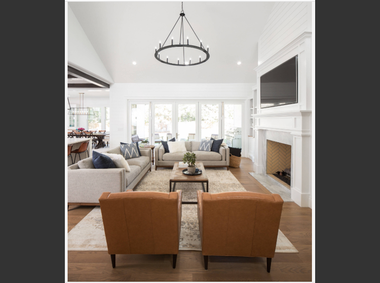 Vaulted Ceiling Tudor Living Room Design | Decorilla