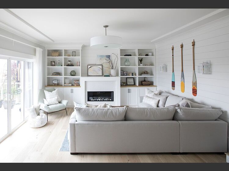 Colorful Den with Wood Paneling Walls Decor | Decorilla