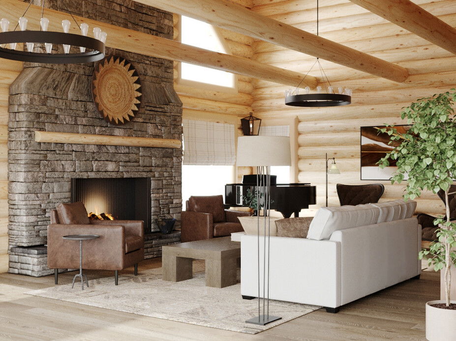 Refined Rustic Living Room with Grand Piano | Decorilla