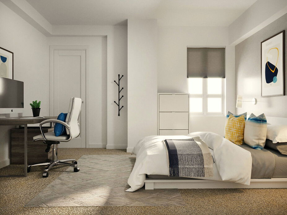 Minimalist Bedroom with Home Office Design | Decorilla