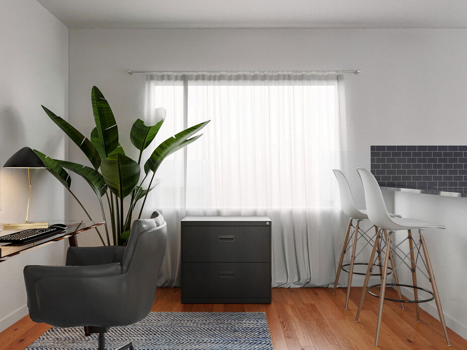 Mid-century modern living room and study tra... | Decorilla